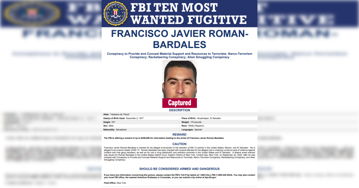 Imputan por narcoterrorismo a Francisco Javier 'El Viejo' Román-Bardales, cabecilla del MS-13