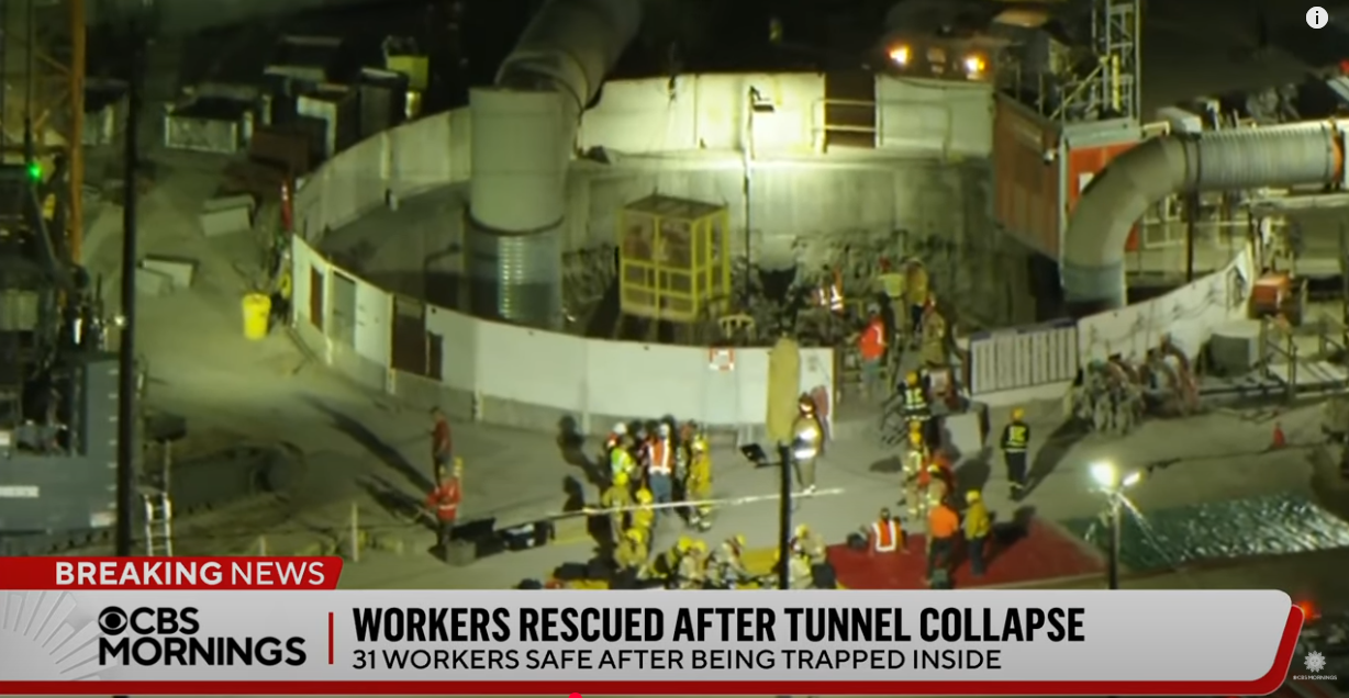 31 workers rescued after tunnel collapse in Los Angeles